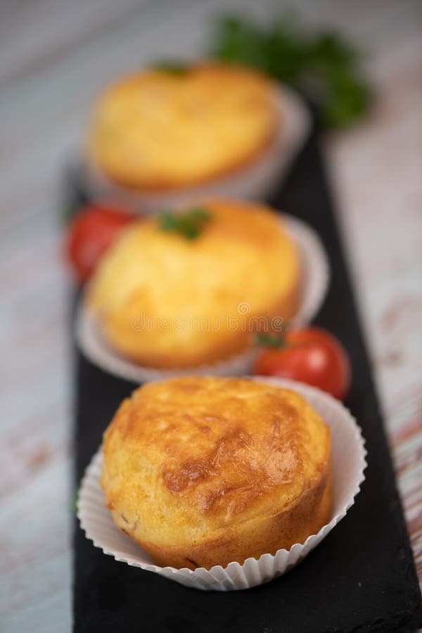Savory Muffin with Ham and Cheese on Blue Background Stock Photo ...