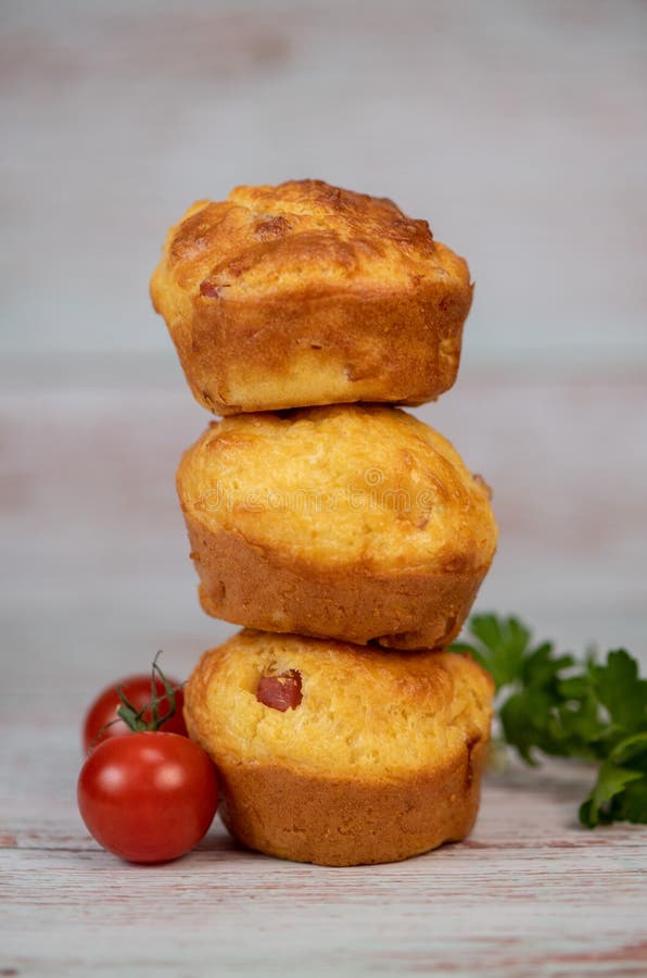 Savory Muffin with Ham and Cheese on Blue Background Stock Photo ...