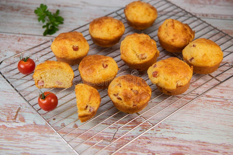 Savory Muffin with Ham and Cheese on Blue Background Stock Image ...