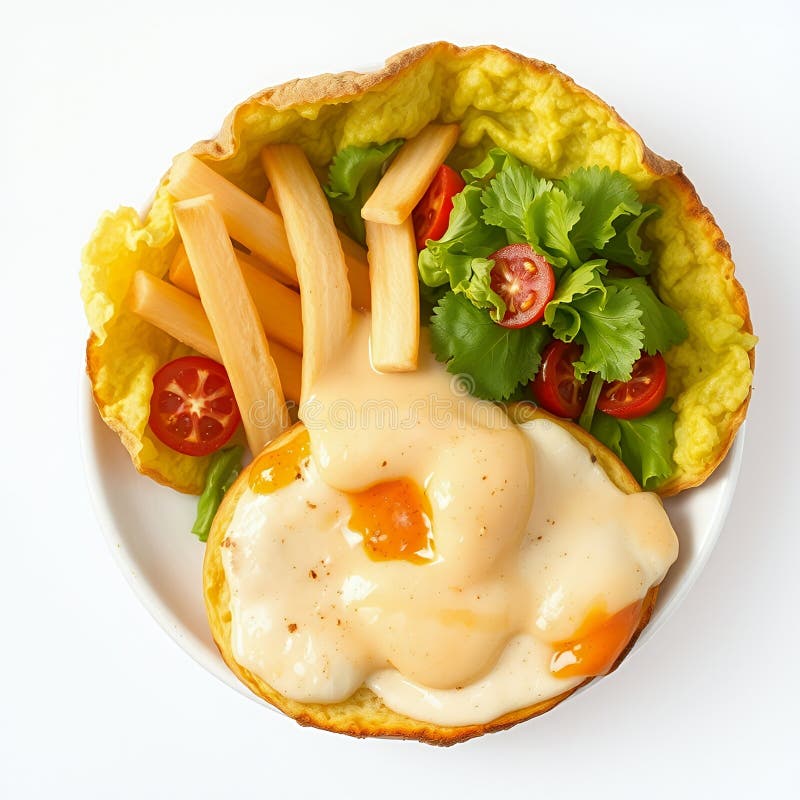 Savory Pancake Bowl with Egg Fries and Salad Stock Illustration ...