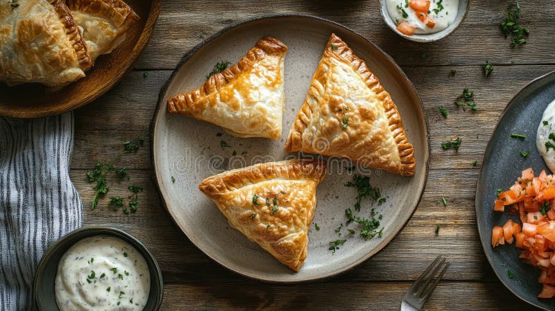 Savory Pastries Served with Sides and Toppings Stock Illustration ...