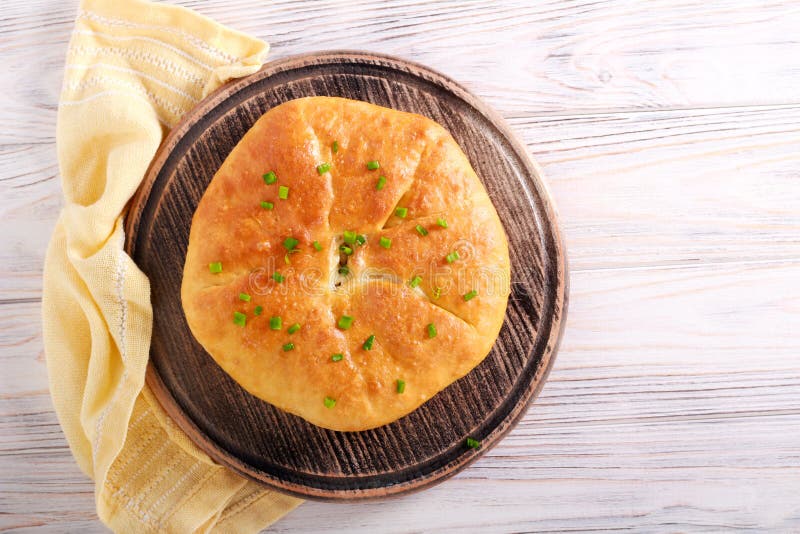 Savory Pie with Cheese and Spring Onions Stock Image - Image of meal ...