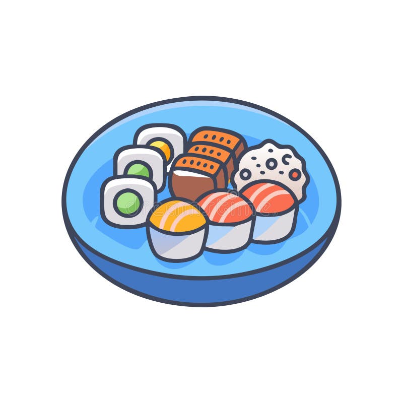 Savory Platter of Assorted Sushi Stock Vector - Illustration of ...