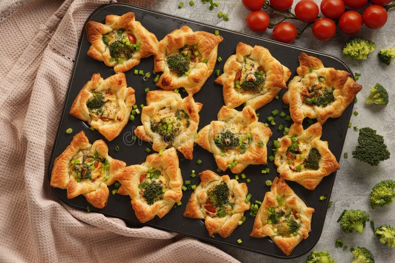 Savory Puff Pastry Muffins with Broccoli and Mozzarella Stock Image ...