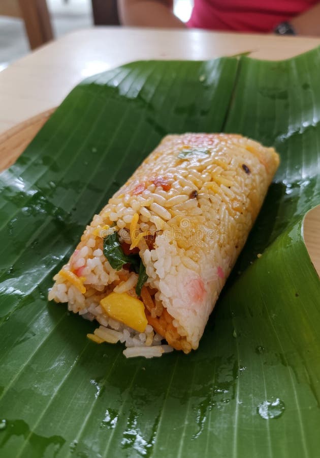 Savory Rice Roll Wrapped in Banana Leaf Stock Image - Image of local ...