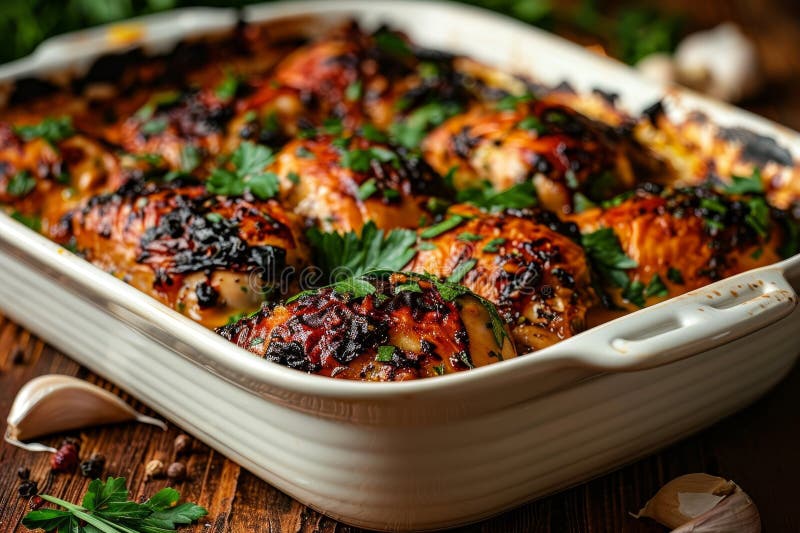 Savory Roasted Chicken with Fresh Herb Garnish on Rustic Table ...
