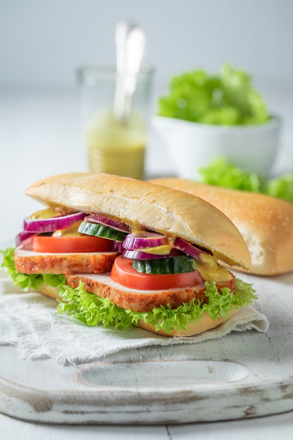 Savory Sandwich Made of Pork Neck with Plums and Vegetables Stock Image ...