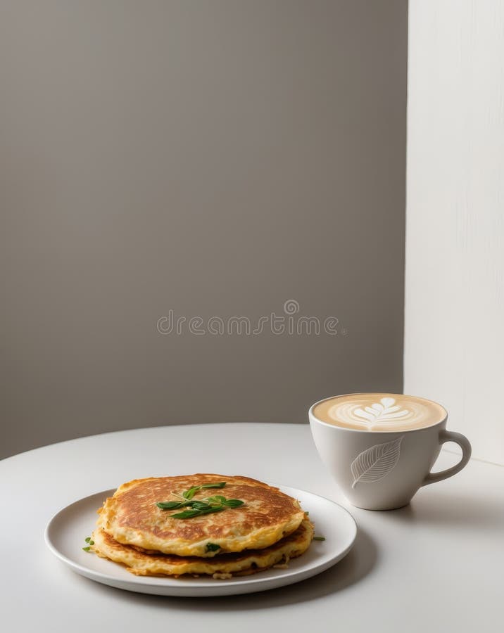 Savory Scallion Pancake Served with Latte Art Coffee Stock Image ...