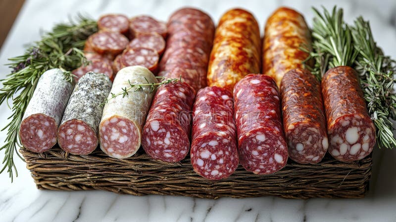 Savory Selection of Various Cured Meats Display Stock Illustration ...