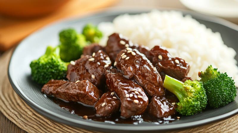 Savory Slow Cooked Beef Strips in Glossy Brown Sauce with Broccoli and ...