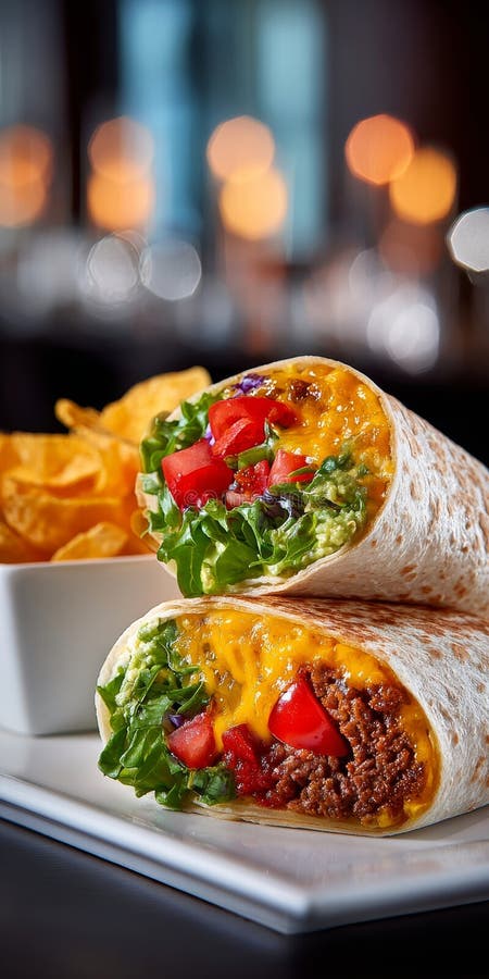 Savory Stacked Wraps with Tortilla, Cheese, Tomatoes, Beef, Lettuce ...