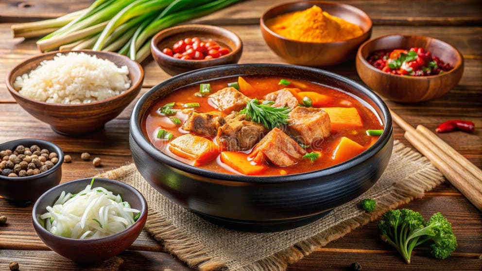 Savory Stew with Meat and Vegetables Served with Rice. Generative AI ...