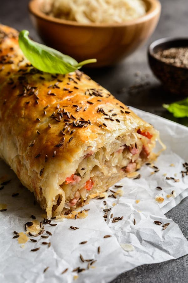 Savory Strudel with Sour Cabbage, Bacon and Onion Stock Image - Image ...