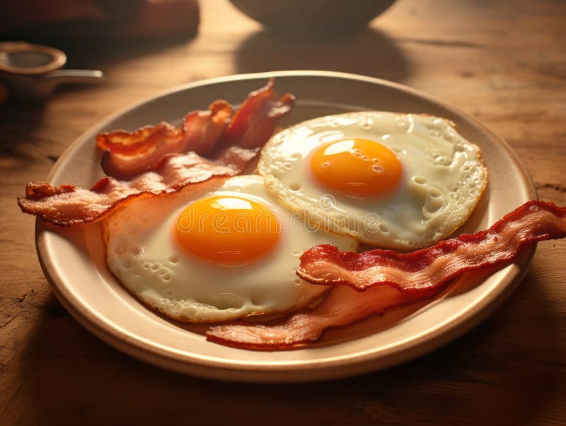 Savory Symphony: a Perfect Pairing of Crispy Bacon and Fried Eggs Stock ...