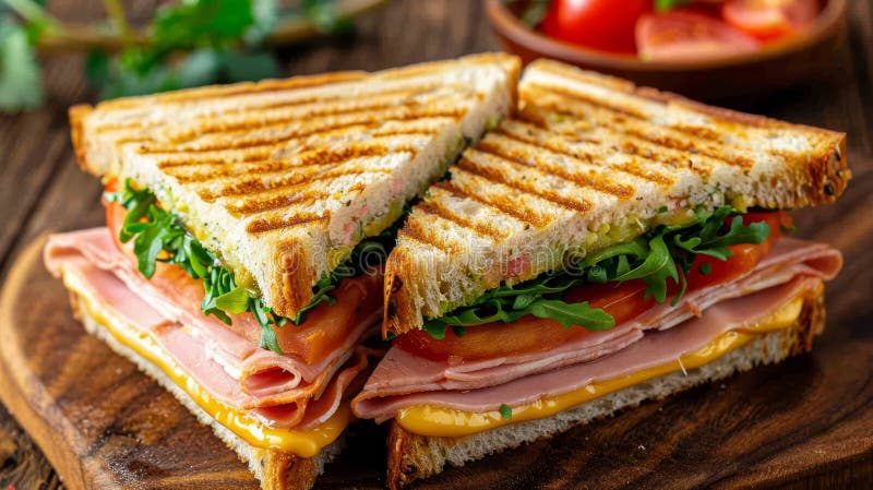 Savory Triangle Sandwich with Layers of Fresh Ham, Cheese, and Tomato ...