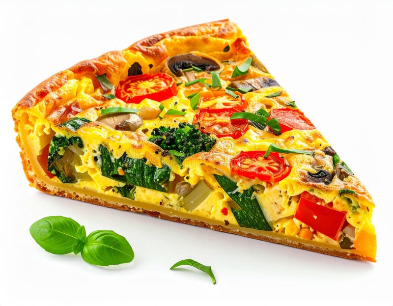 Savory Vegetable Quiche Slice on White Background Stock Illustration ...