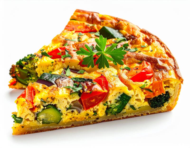 Savory Vegetable Quiche Slice on White Background Stock Illustration ...