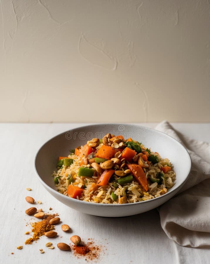 Savory Vegetable Rice Dish with Nuts and Spices Stock Photo - Image of ...