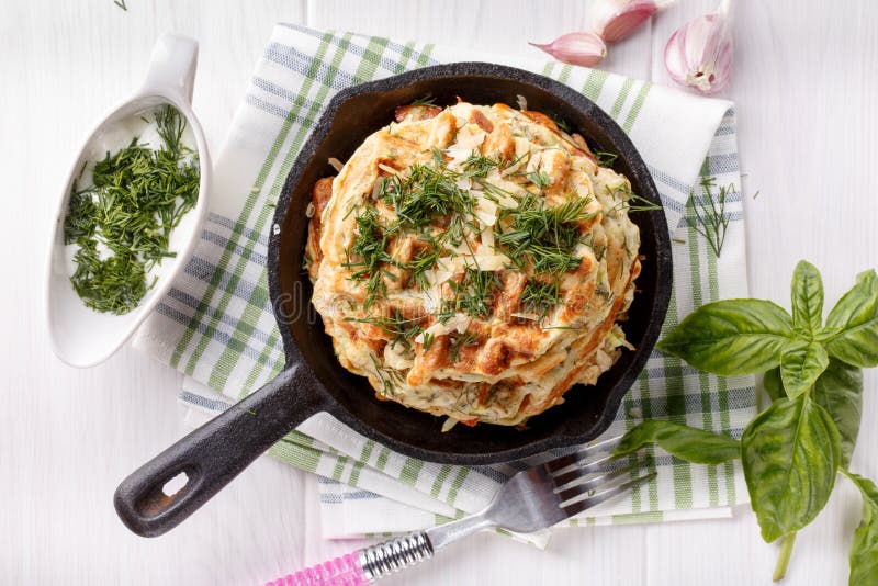 Savory Vegetable Waffles with Cheese and Herbs Stock Photo - Image of ...