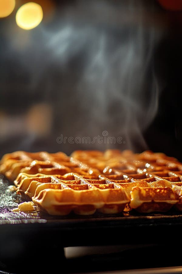 Savory Waffles Cooking on a Grill, Smoke Wafting Out Stock Image ...