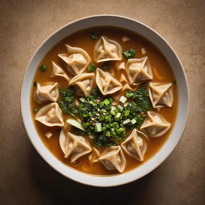 Savory Wonton Soup Bowl a Tasty Array in Rich Broth Stock Illustration ...