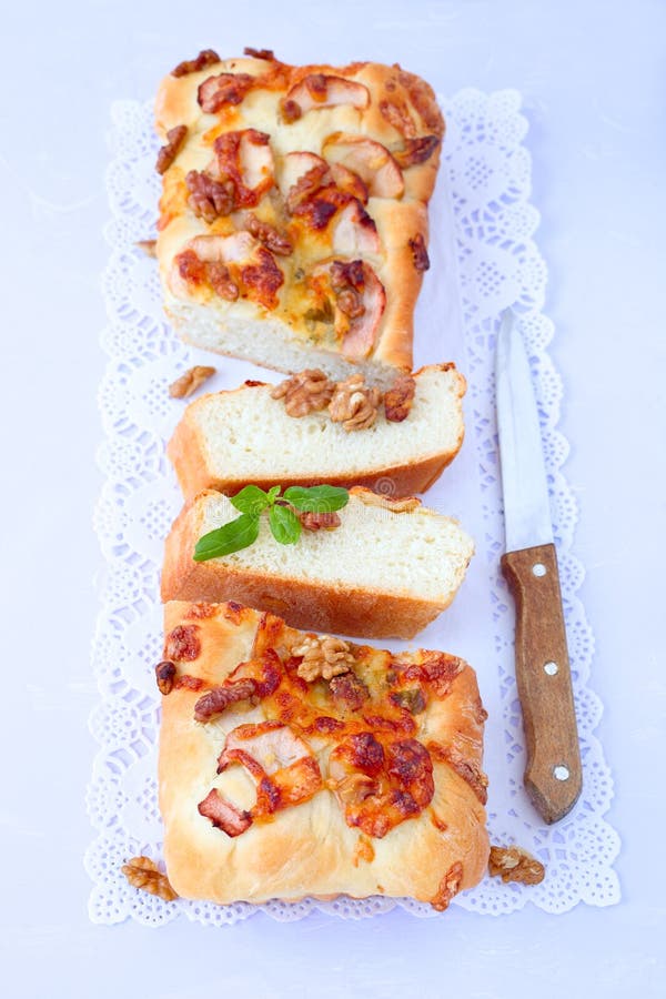 Savory yeast cake stock image. Image of cheese, apples - 163813261