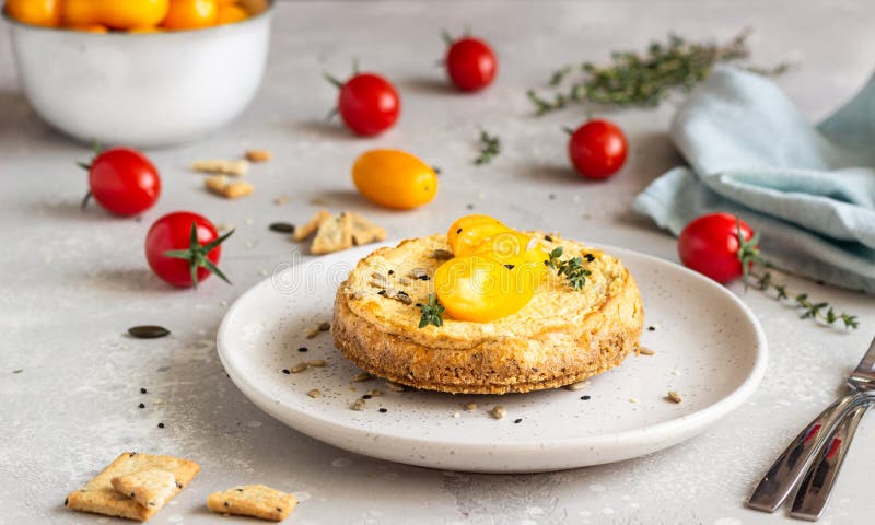 Savoury Cheesecake with Tomatoes and Thyme. Stock Image - Image of ...