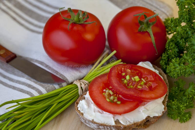 Savoury Snack with Bread and Tomatoes Stock Photo - Image of delicious ...