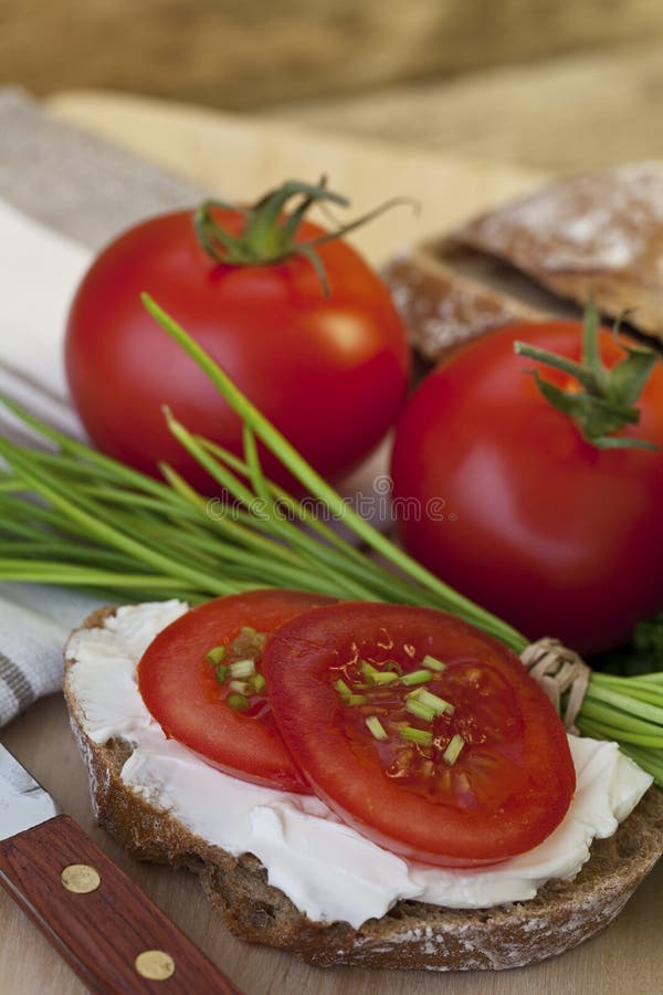 Savoury Snack with Bread and Tomatoes Stock Photo - Image of vitamine ...