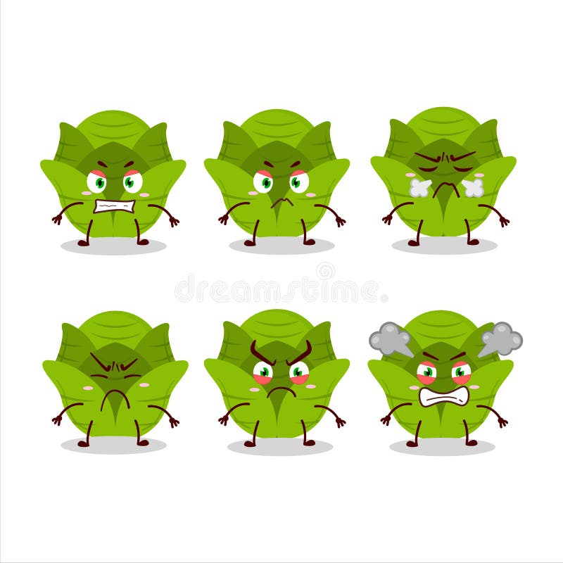 Savoy Cabbage Cartoon Character with Various Angry Expressions Stock ...