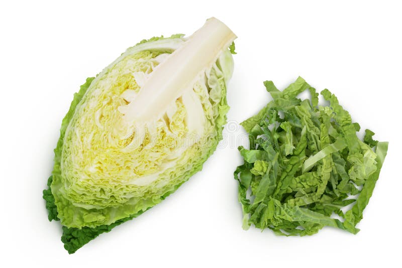 Savoy Cabbage Slice Isolated on White Background with Clipping Path and Full Depth of Field. Top ...