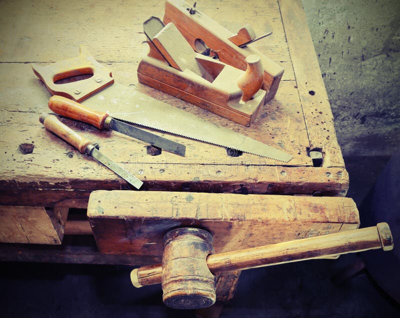 Saw Chisel and Bitten in the Ancient Workshop Stock Photo - Image of ...