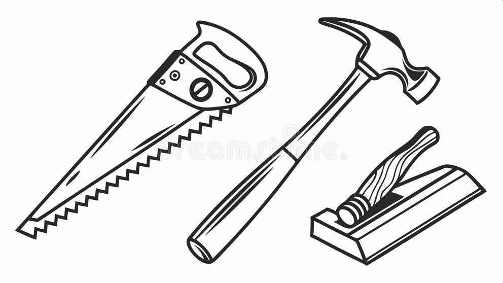 Saw and Hammer Tools Icons. Carpentry Work Vector Design Generative AI ...