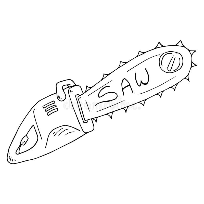 Saw Icon. Vector Illustration of a Chainsaw. Hand Drawn Saw Stock ...