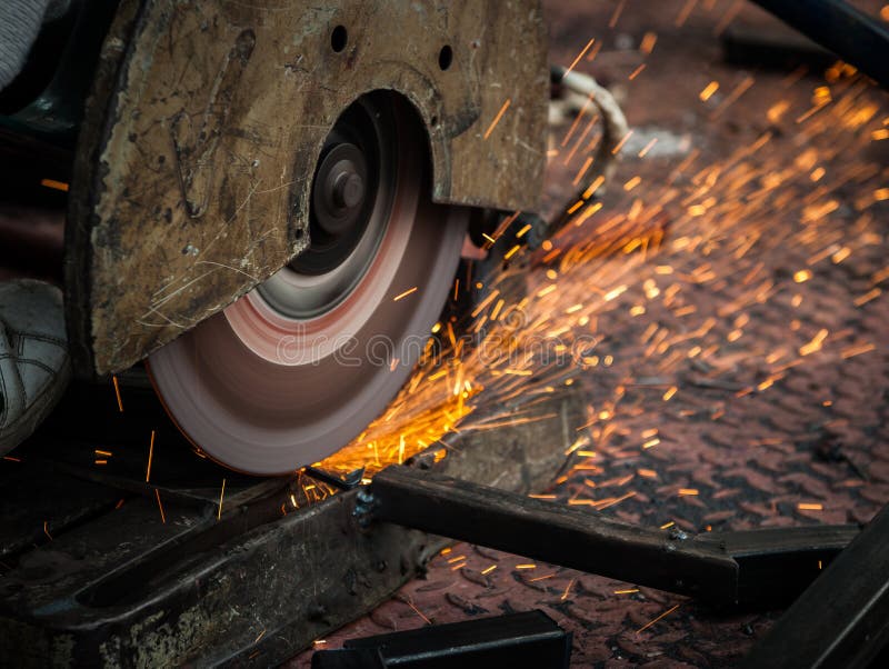 Saw Machine Cutting Steel at Site Construction Stock Image - Image of ...