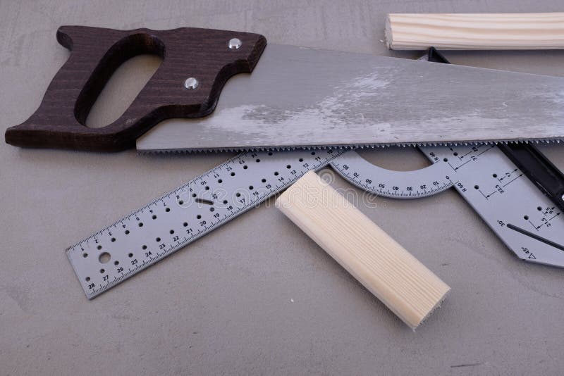 Saw with Protractor and Pieces of Wood Stock Image - Image of craftsman ...