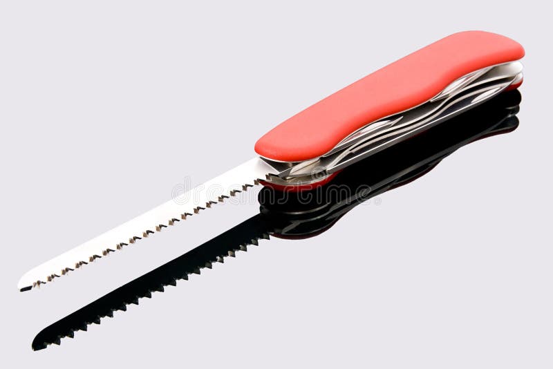 Saw in the Red Folding Knife. Stock Image - Image of white, penknife ...