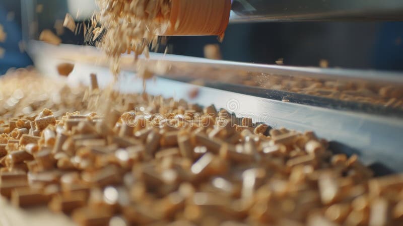 Sawdust on Conveyor Belt Moving into Wood Pellet Making Machine for ...