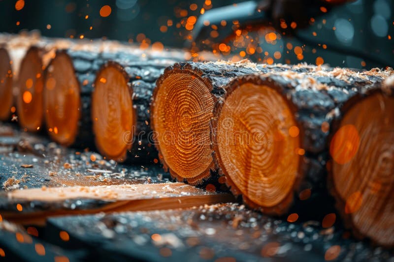 Sawdust Flying Off Freshly Sawn Logs at Sawmill Stock Image - Image of ...