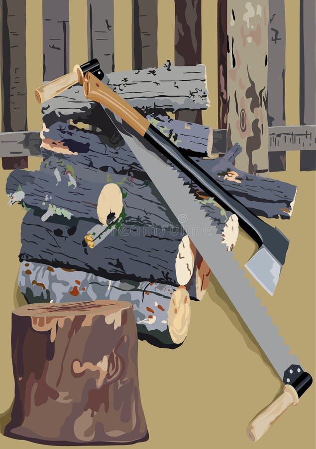 The Sawed Fire Wood at a Fence Stock Vector - Illustration of fence ...