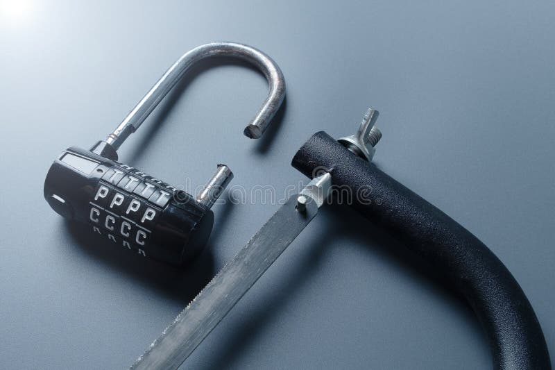 Sawed-off Padlock with a Code and a Hacksaw for Metal Stock Photo ...