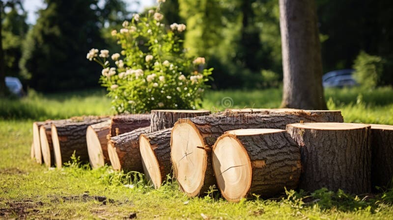 Sawed Off Tree Trunks in the Forest. Generative AI Stock Illustration ...