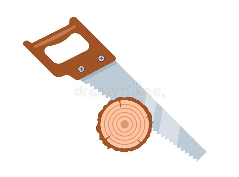 Sawing a tree with a saw. stock vector. Illustration of wooden - 302712497