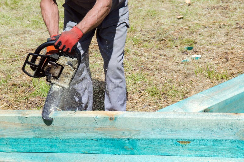 Sawing wooden beam stock photo. Image of beam, mechanical - 50378976