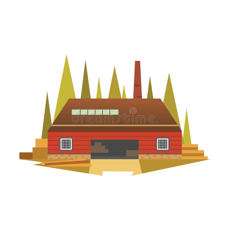 Sawmill Building Factory Vector Cartoon Illustration. Stock Vector ...