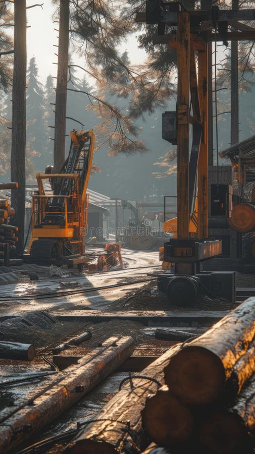 Sawmill, Sawmill Buildings with Equipment with Logs in the Forest Stock ...