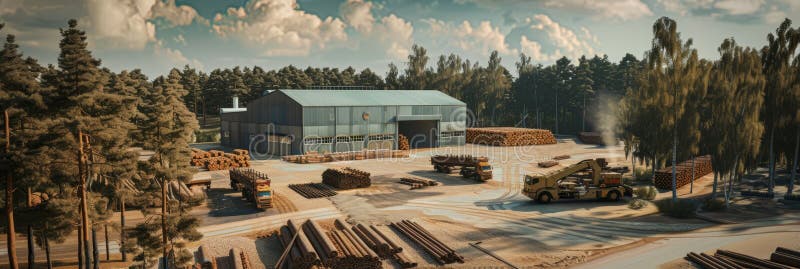 Sawmill, Sawmill Buildings with Equipment with Logs in the Forest Stock ...