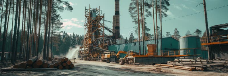 Sawmill, Sawmill Buildings with Equipment with Logs in the Forest Stock ...