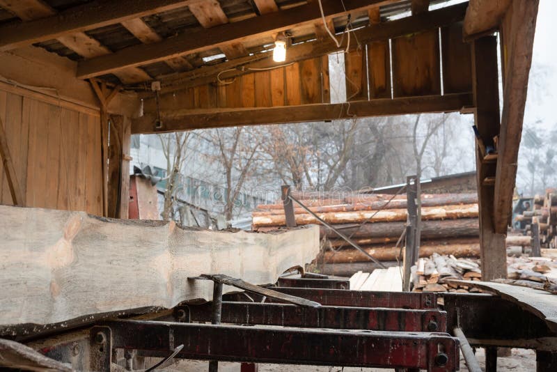 Sawmill Cutting Log Process of Making Wood Planks Lumber and Timber ...