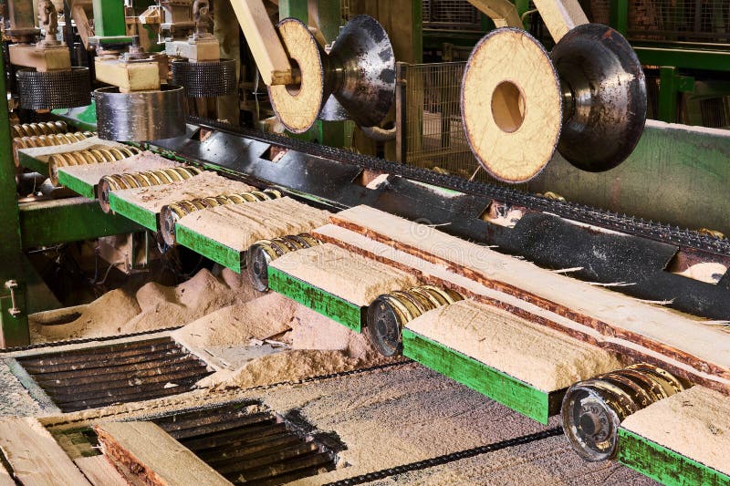 Sawmill Machinery Inside a Modern Lumber Mill Stock Photo - Image of ...